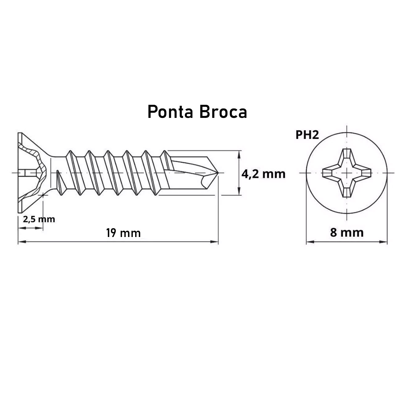 Parafuso Auto Brocante Cabeça Flangeada Phillips 4,2 x 19mm DIN 7982 ...