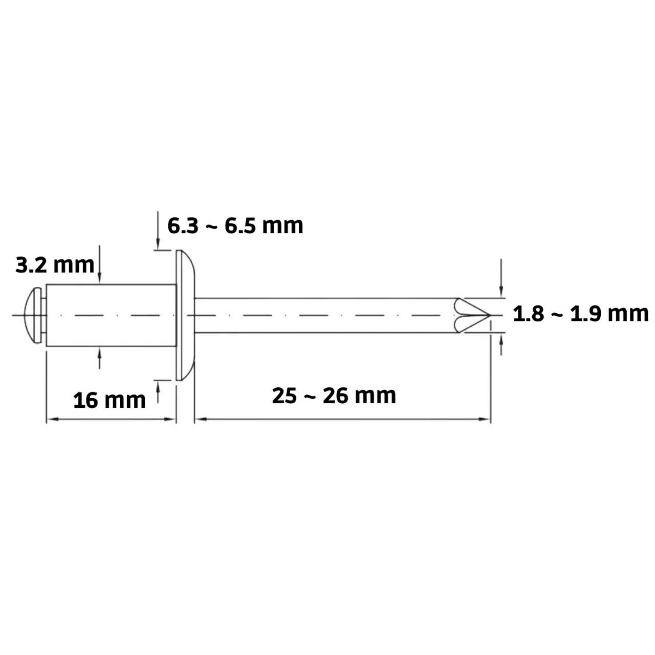 Rebite POP de Repuxo Alumínio Branco 316 3,2 x 16 - Mixpar Parafusos ...