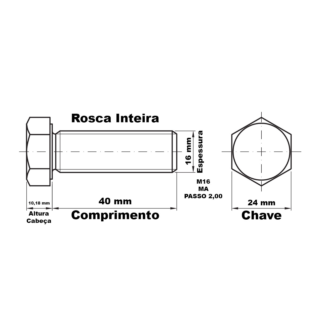 Parafuso Sextavado Aço 8.8 M16 x 40MM MA DIN 933 - Mixpar Parafusos ...