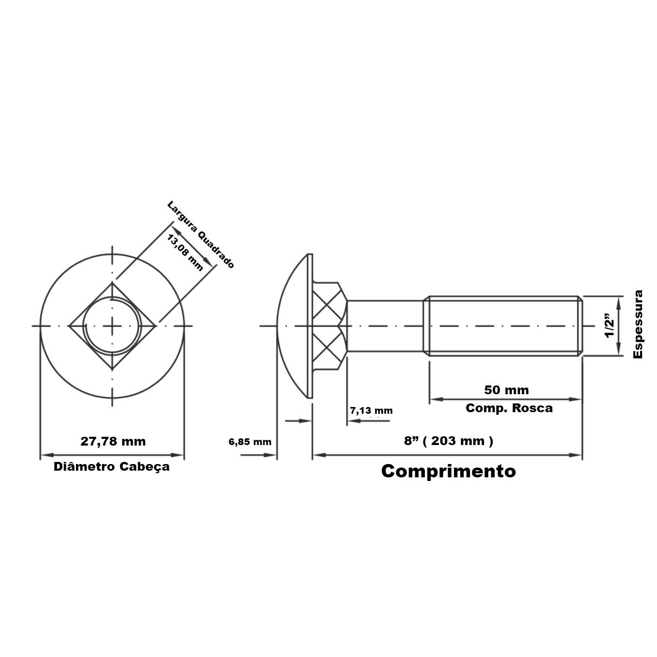 Parafuso Francês com Porcas Zincado Preto 1/2 x 8 ASME B18.5 - Mixpar ...