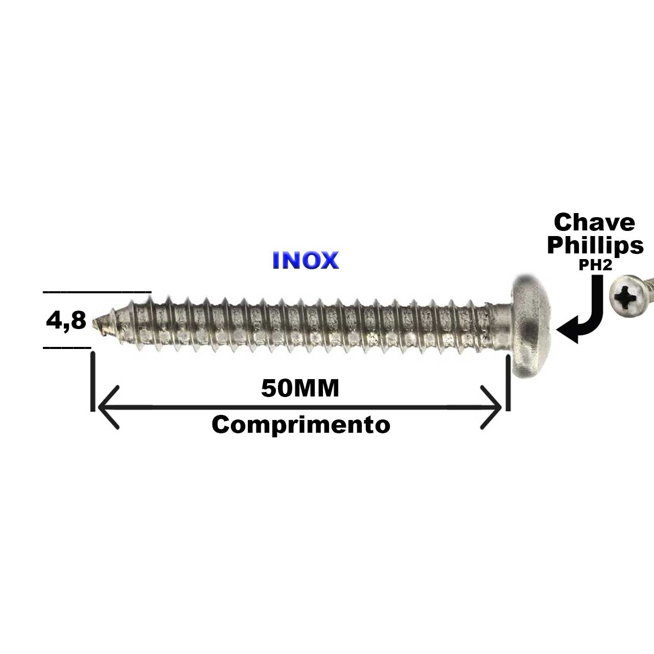 Parafuso Auto Atarraxante Cabeça Panela Phillips Inox A2 304 4,8 x 50 ...