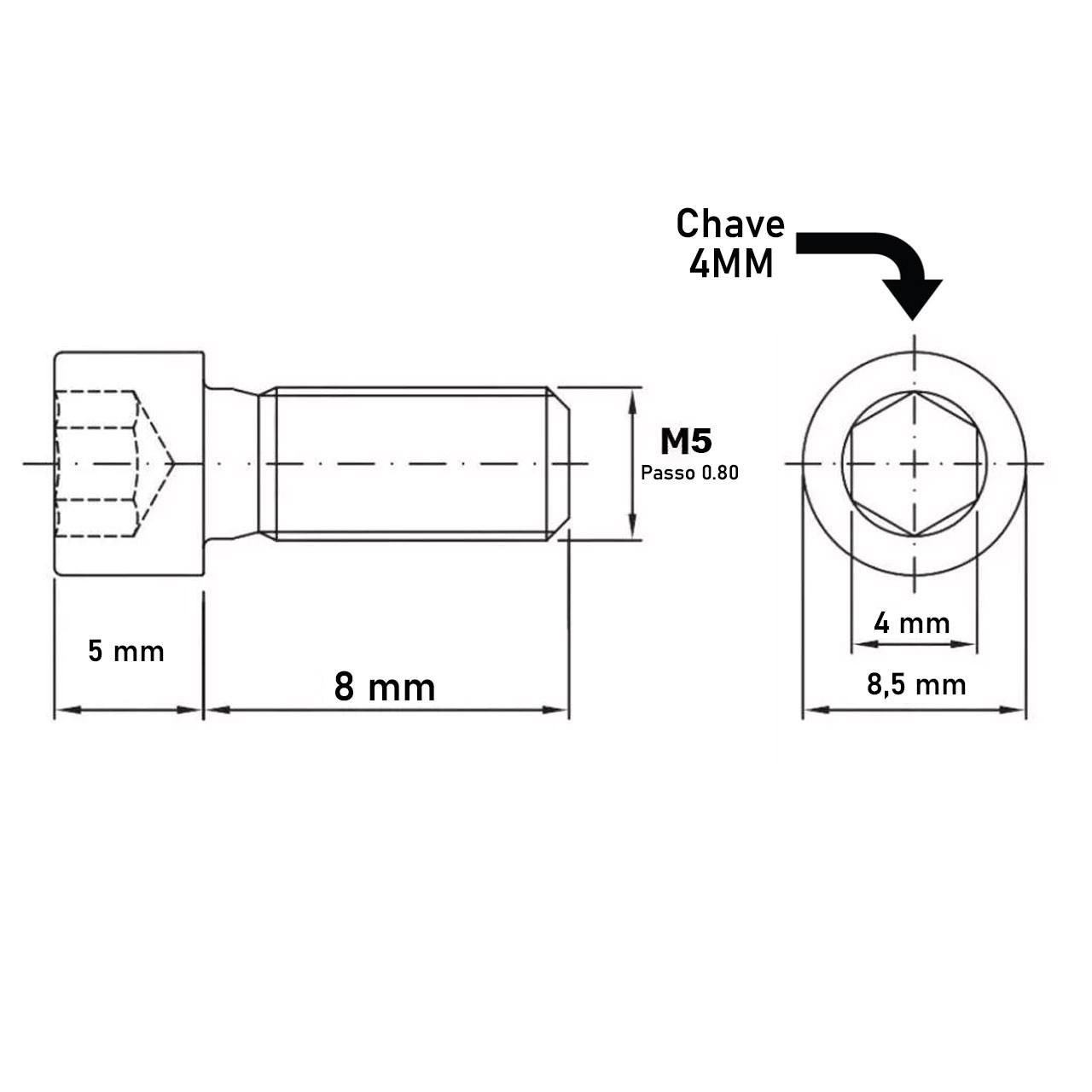 Parafuso Sextavado Interno Allen Cilindrica Aço Liga 12.9 MA 5 x 8 DIN ...