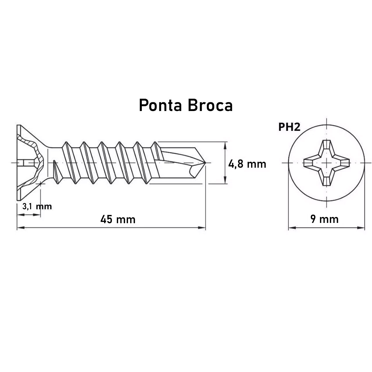 Parafuso Auto Brocante Cabeça Chata Phillips 4,8 x 45mm DIN 7982 (DIN ...