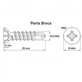 Parafuso Auto Brocante Cabeça Chata Phillips Inox 4,2 x 32 Din 7970 ...
