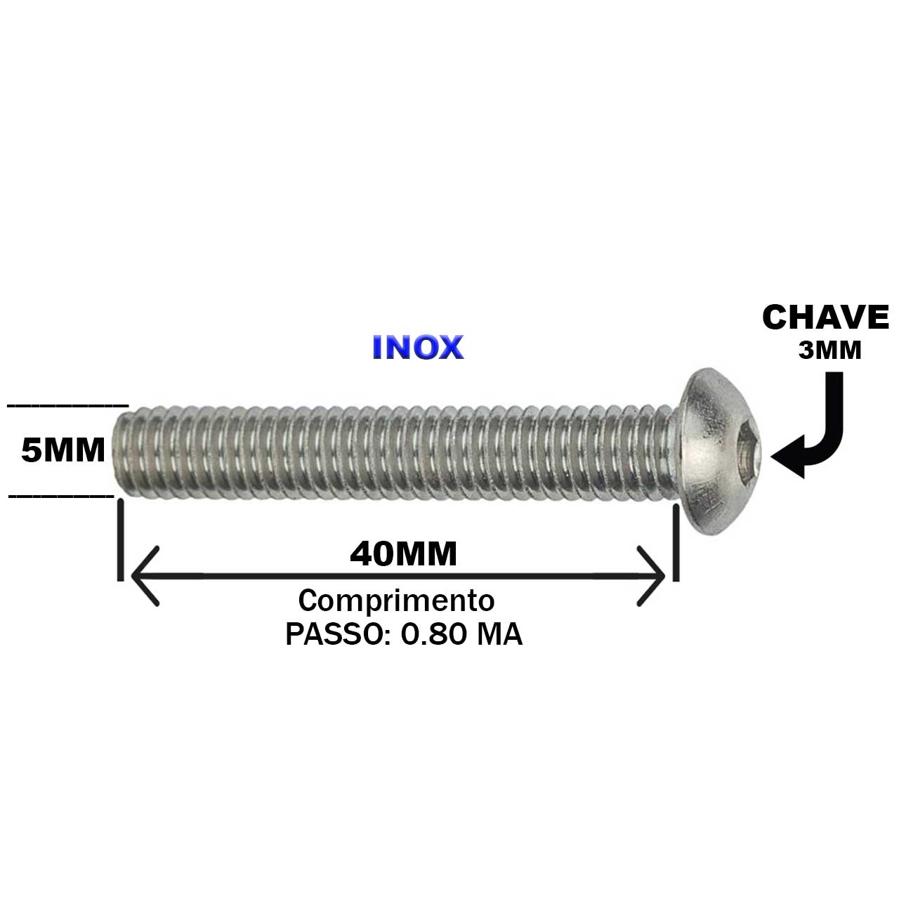 Parafuso Sextavado Interno Allen Abaulada Inox MA 5 X 40 A2 304 ISO ...