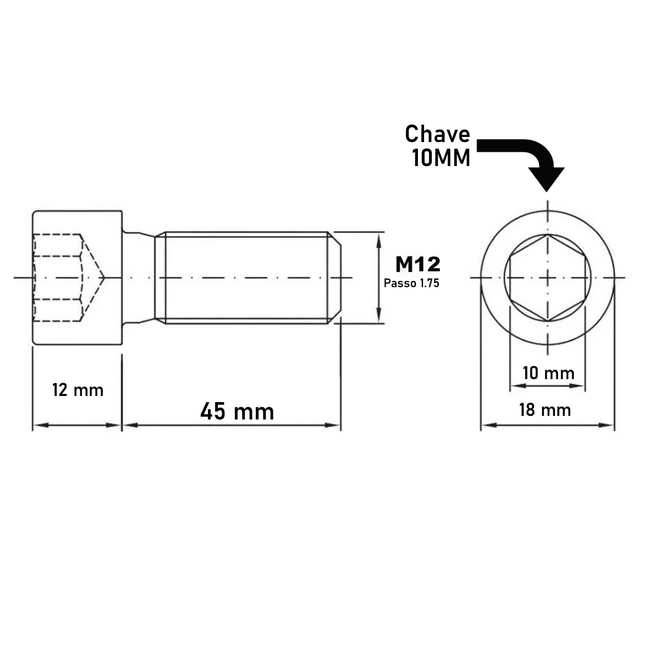 Parafuso Sextavado Interno Allen Cilindrica Aço Liga 12.9 MA 12 x 45 ...