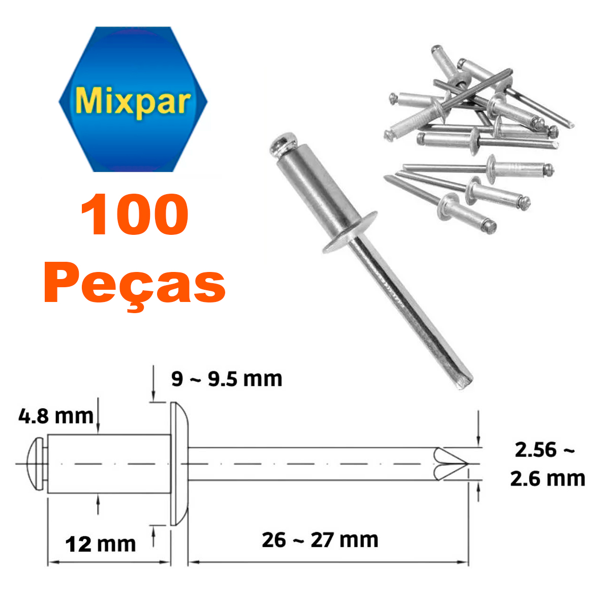 Rebite POP de Repuxo Inox 512 4,8 x 12 - Mixpar Parafusos - Shopping ...