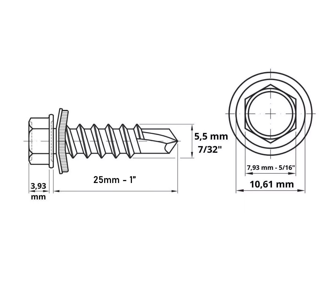 Parafuso Auto Brocante Cabeça Sextavado Vedação 5,5 x 1 25mm Din 7970 ...