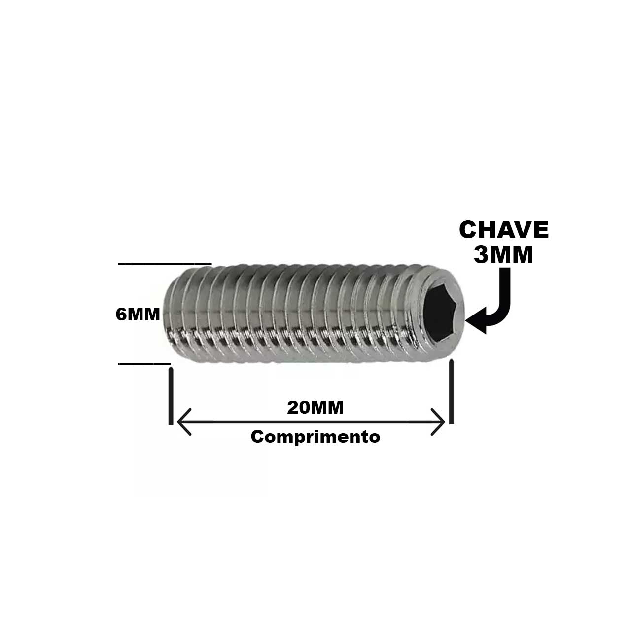 Parafuso Sextavado Interno Allen Sem Cabeça Inox MA 6 x 20 A2 304 DIN ...