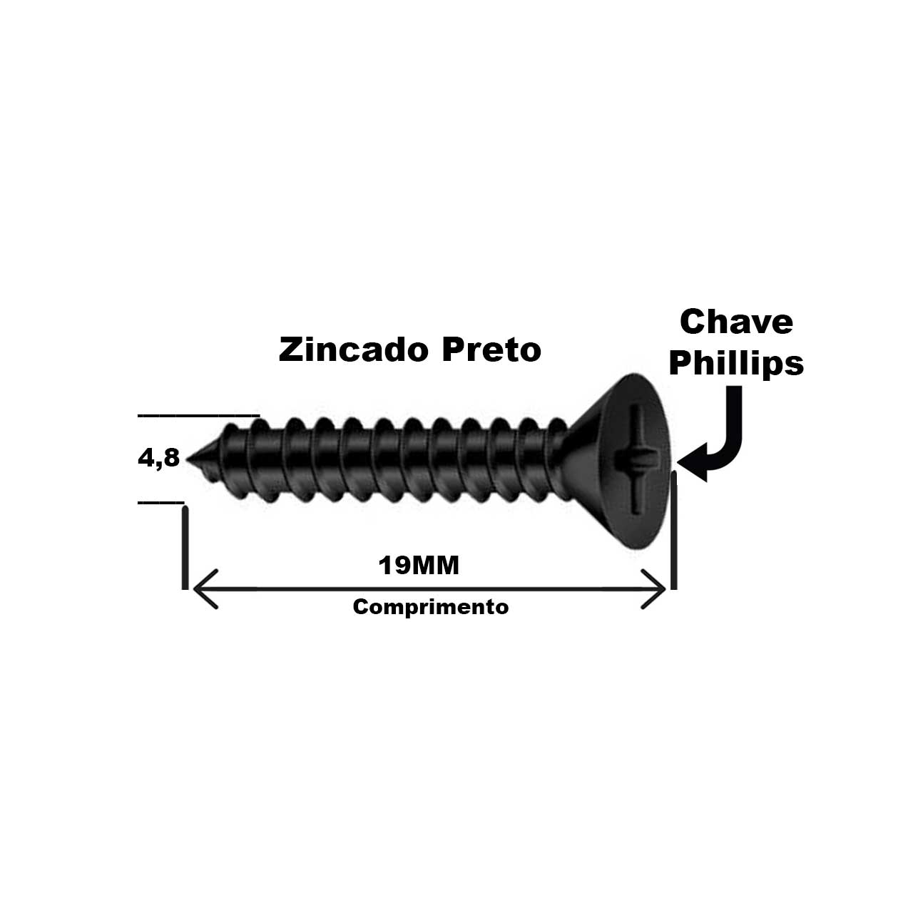 Parafuso Auto Atarraxante Cabeça Chata Phillips Zincado Preto zp 4,8 x ...