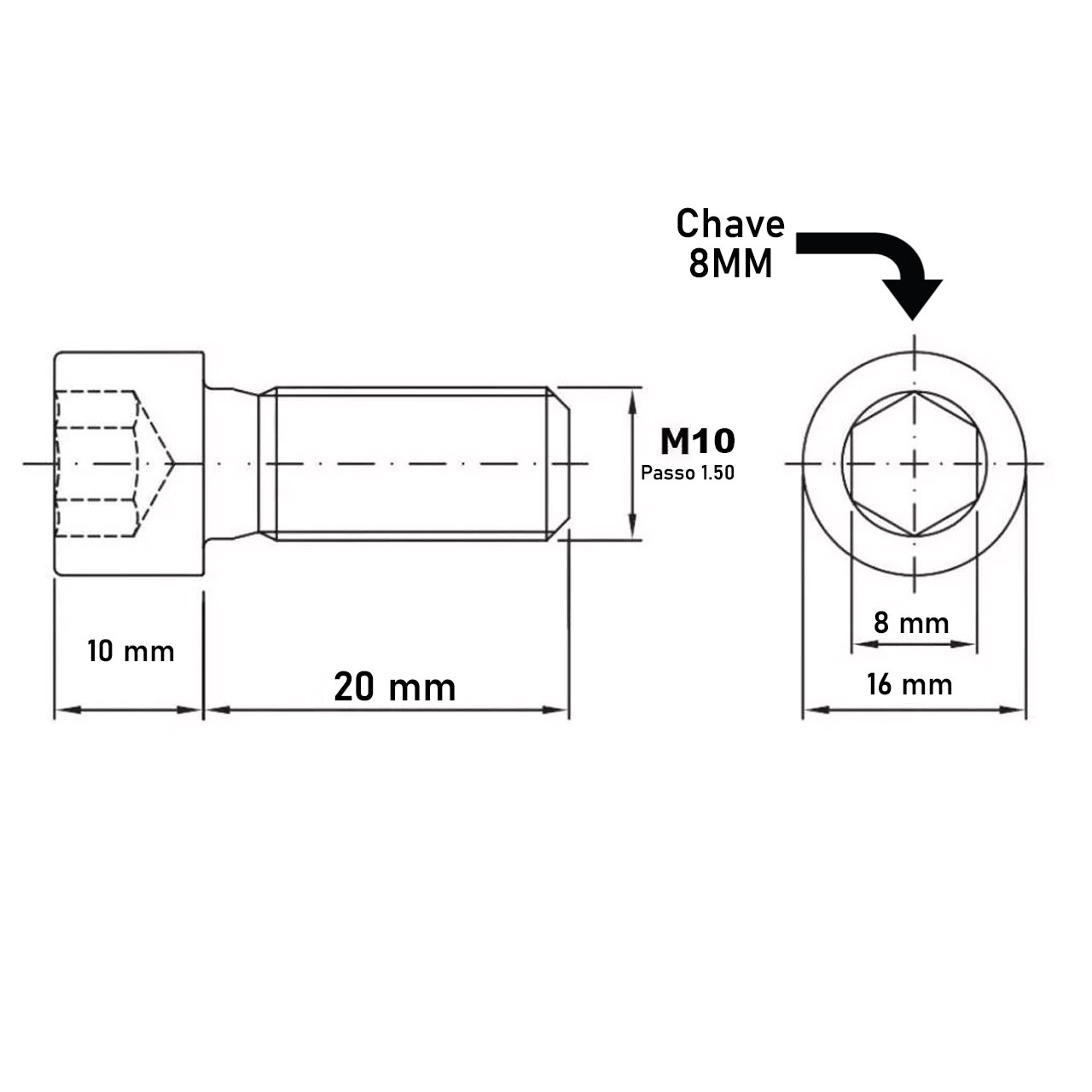 Parafuso Sextavado Interno Allen Cilindrica Aço Liga 12.9 MA 10 x 20 ...